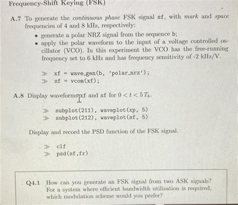 Solved Frequency Shift Keying Fsk A 7 To Generate The