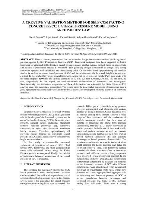 Pdf A Creative Validation Method For Self Compacting Concrete Scc Lateral Pressure Model