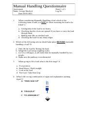 Manual Handling Questionnair 1 2 2 Doc Manual Handling Questionnaire Assessment Name George