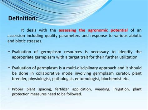 Collection Evaluation And Documentation Of Germplasm Pptx Agriculture Industries