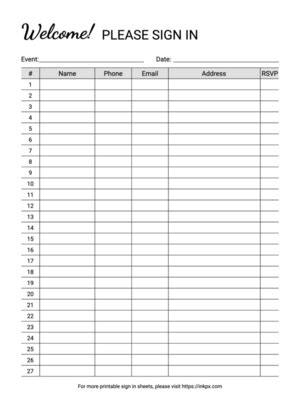 Free Printable Sign In Sheets In Pdf Png And  Formats · Inkpx