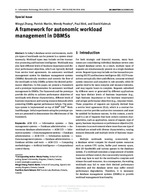 pdf a framework for autonomic workload management in dbmss