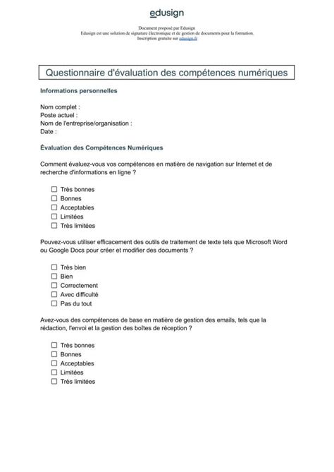 Modèle De Questionnaire Evaluation De Formation E Learning Edusign