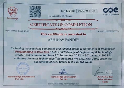 Abhinav Pandey On Linkedin Certificate Of Completion Core Java