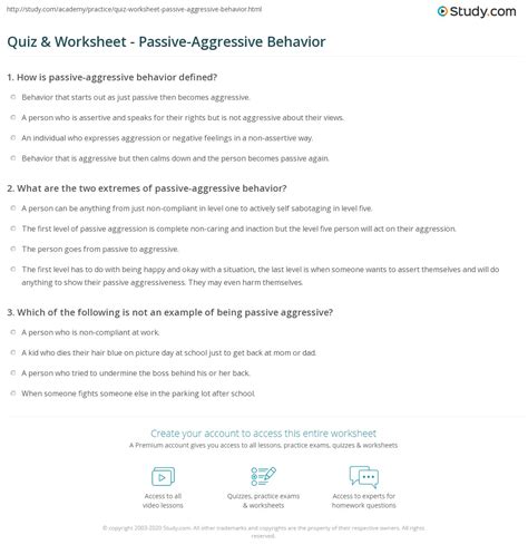 Quiz And Worksheet Passive Aggressive Behavior