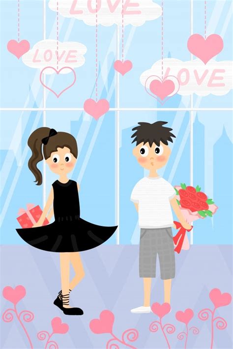 손으로 칠한 발렌타인 데이 만화 일러스트 그리기 신선한 아름다운 스타일 일러스트 Pngtree 로열티 무료