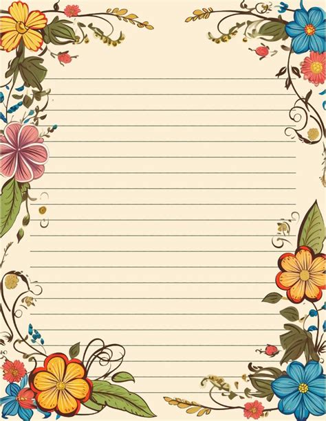 Five Fresh Flowers Lined Journalingstationeryscrapbooking Sheets