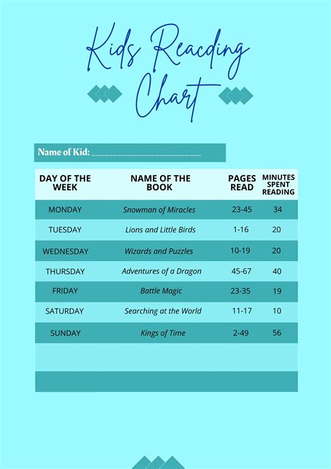 Printable Reading Chart Printable Free Templates