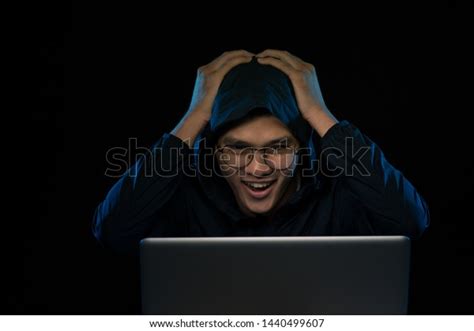 Successful Male Hacker Poses Front Laptop Stock Photo Shutterstock