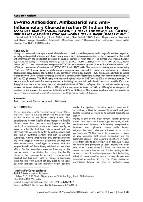 Pdf In Vitro Antioxidant Antibacterial And Anti Inflammatory