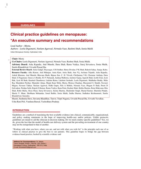 Pdf Clinical Practice Guidelines On Menopause An Executive Summary