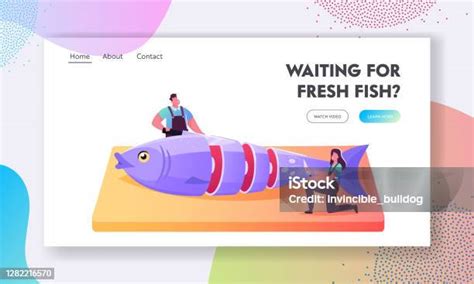 어업 산업 해산물 소매 방문 페이지 템플릿에 대한 유통 개념 작은 남성과 여성 어부 컷 물고기 개념에 대한 스톡 벡터 아트 및 기타 이미지 Istock