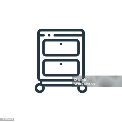 가구 컨셉의 서랍 아이콘 벡터입니다 서랍 편집 가능한 스트로크의 얇은 선 그림입니다 웹 및 모바일 앱 로고 인쇄 미디어에 사용할 수 있는 서랍 선형 사인 0명에 대한 스톡