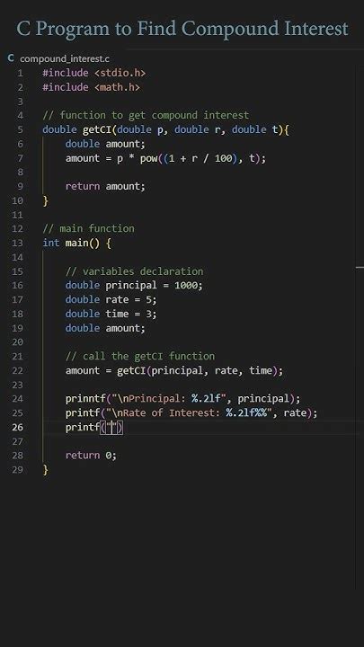 C Program To Find Compound Interest Cprogramming Youtube