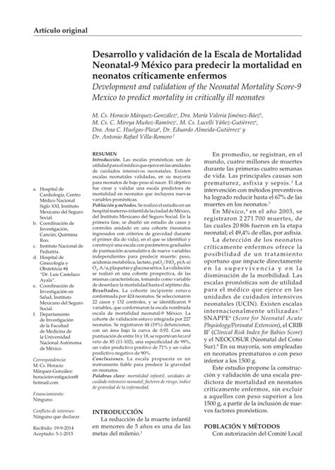 Pdf Development And Validation Of The Neonatal Mortality Score 9 Mexico To Predict Mortality
