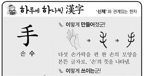 [하루에 하나씩 한자]신체과 관계있는 한자 手 손 수