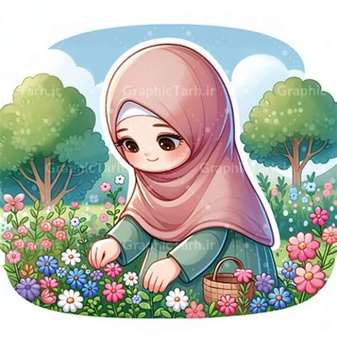 طرح تصویرسازی دختر با حجاب کارتونی گرافیک طرح