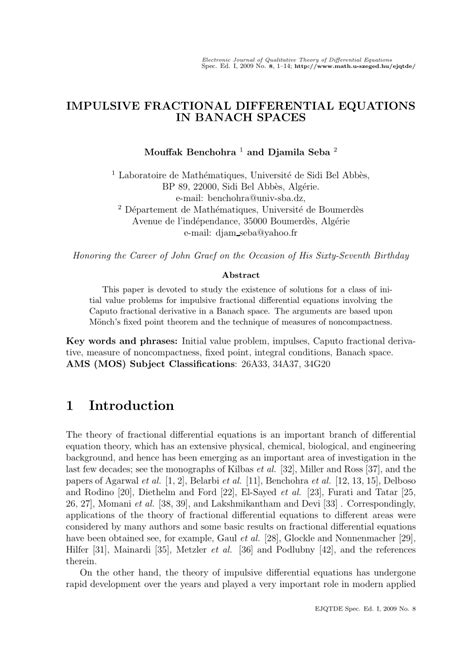 Pdf Impulsive Fractional Differential Equations In Banach Spaces