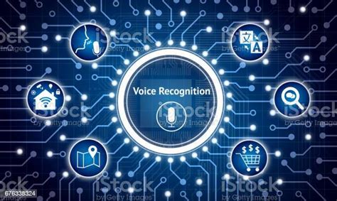 음성 인식 음성 토크 개념입니다 전기 회로 그래픽 및 탐색 전자 상거래 사운드 검색 스마트 홈 제어 Infographic 번역 언어 아이콘 0명에 대한 스톡 사진 및 기타