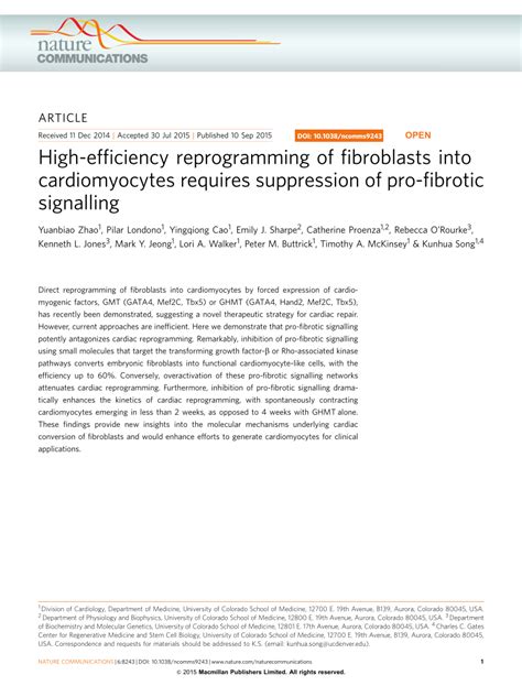 Pdf High Efficiency Reprogramming Of Fibroblasts Into Cardiomyocytes