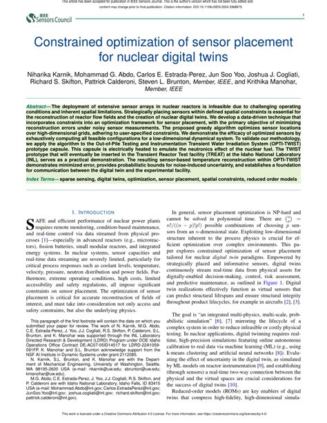 Pdf Constrained Optimization Of Sensor Placement For Nuclear Digital
