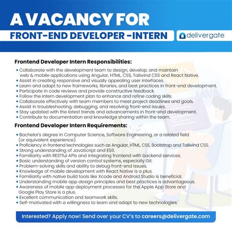 Internship Frontenddeveloper Jobopening Delivergate