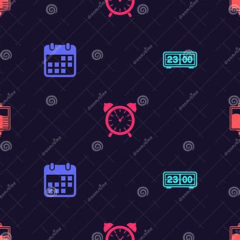 Set Retro Flip Clock Calendar Alarm And Iv Bag On Seamless Pattern