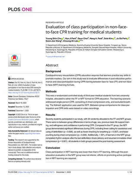 Pdf Evaluation Of Class Participation In Non Face To Face Cpr