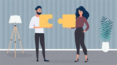 Couple Assembling Puzzle In Officeteamwork Concept Support Success