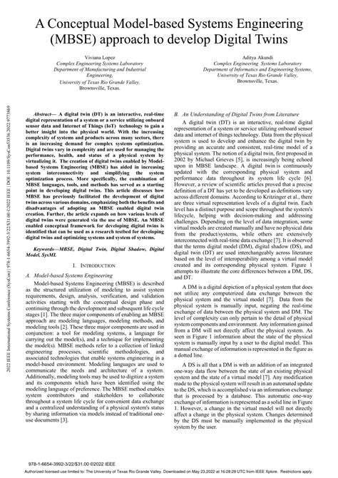 Pdf A Conceptual Model Based Systems Engineering Mbse Approach To Develop Digital Twins