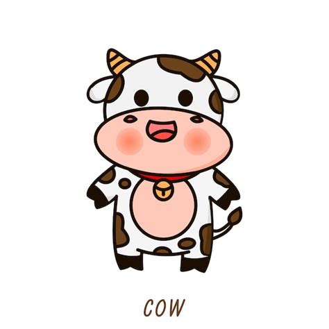 흰색 배경에 고립 흔들며 귀여운 암소 만화의 벡터 일러스트 레이 션 프리미엄 벡터