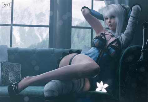 Rule 34 Brown Eyes Kaine Nier Nier Replicant Silver Hair Sitting