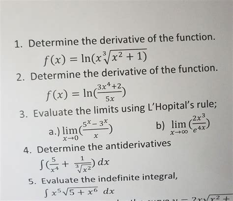 Solved 1 Determine The Derivative Of The Function Fx