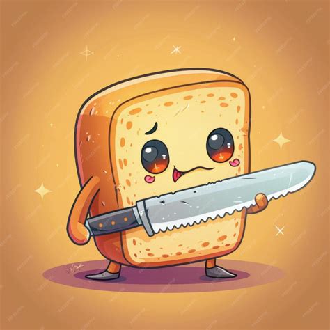 Cute Chibi Loaf Of Bread Brandishes A Knife In A Playful Yet Fierce Manner Premium Ai