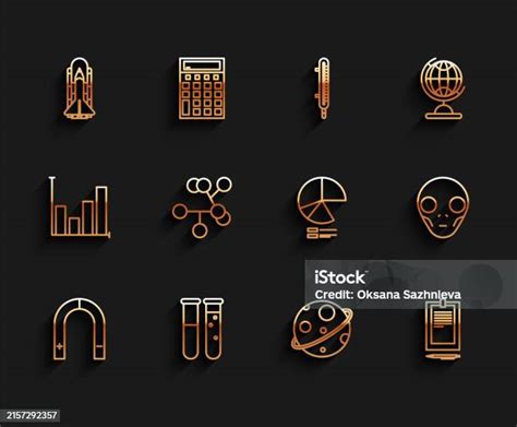 자석 시험관 및 플라스크 화학 실험실 우주 왕복선 로켓 행성 문서 분자 외계 외계인 얼굴 및 파이 차트 인포 그래픽 아이콘이있는 클립 보드를 설정합니다 벡터 검은색에 대한