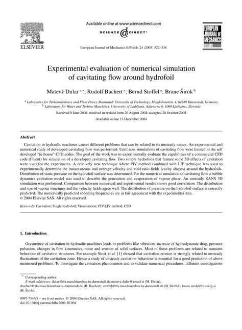 Pdf Experimental Evaluation Of Numerical Simulation Of Cavitating