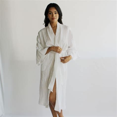 Linen Kimono Robe With Pockets Womens Linen Pajamas Midi Robe Made