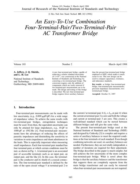 Pdf An Easy To Use Combination Four Terminal Pair Two Terminal Pair Ac Transformer Bridge