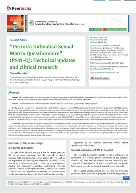 Pdf “perrotta Individual Sexual Matrix Questionnaire” Psm Q