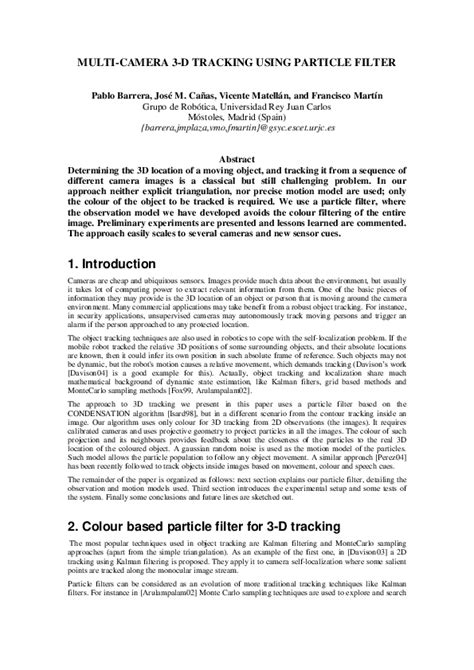 Pdf Multi Camera 3 D Tracking Using Particle Filter