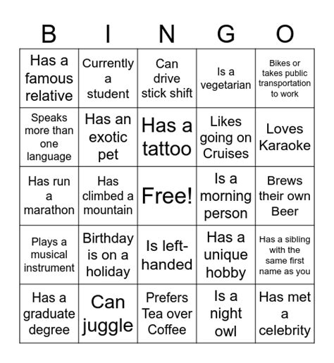 Networking Bingo Card