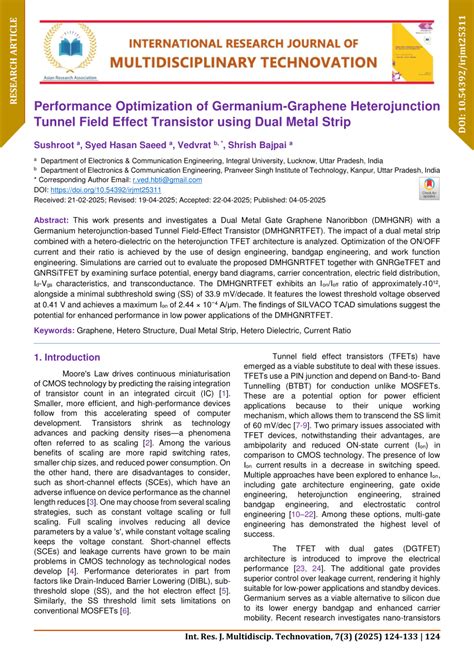 pdf performance optimization of germanium graphene heterojunction tunnel field effect