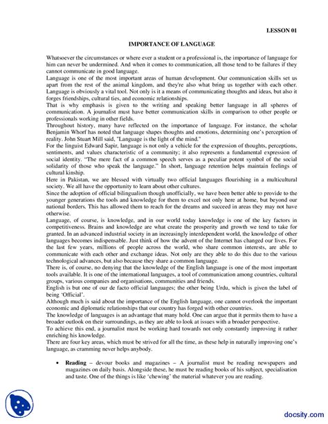 Importance Of Language Feature And Coloumn Writing Lecture Handout