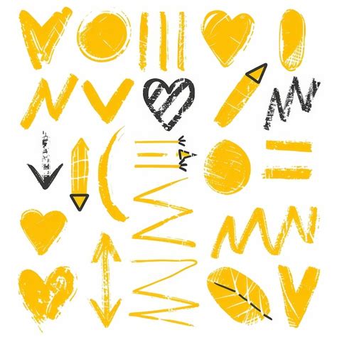 Marker Strokes Stripes And Highlight Elements Modern Illustration Set With Check Marks Hearts