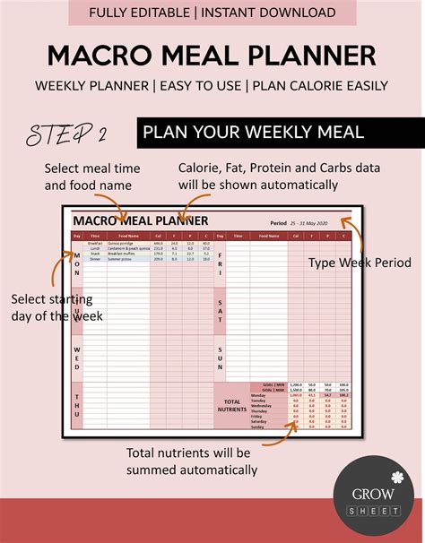 Macro Meal Planner For Excel And Googlesheets Fully Editable Etsy