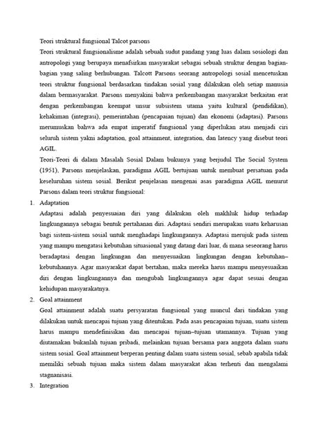 Teori Struktural Fungsional Talcot Parsons Pdf