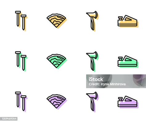 세트 라인 나무 도끼 금속 손톱 빔 및 평면 도구 아이콘 벡터 강철에 대한 스톡 벡터 아트 및 기타 이미지 강철 건설 산업 건축하기 Istock