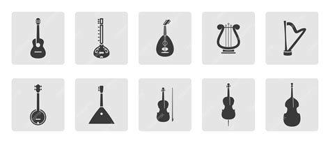Premium Vector String Instruments Icon Set Guitar Violin Cello Lute