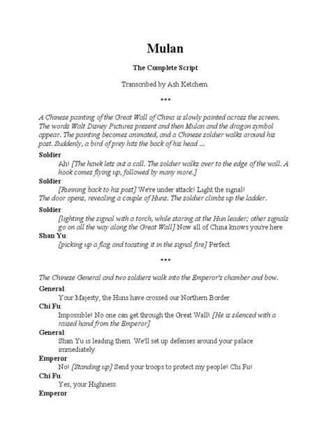 Mulan The Complete Script Pdf