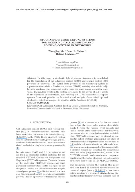 Pdf Stochastic Hybrid Netcad Systems For Modeling Call Admission And Routing Control In Networks
